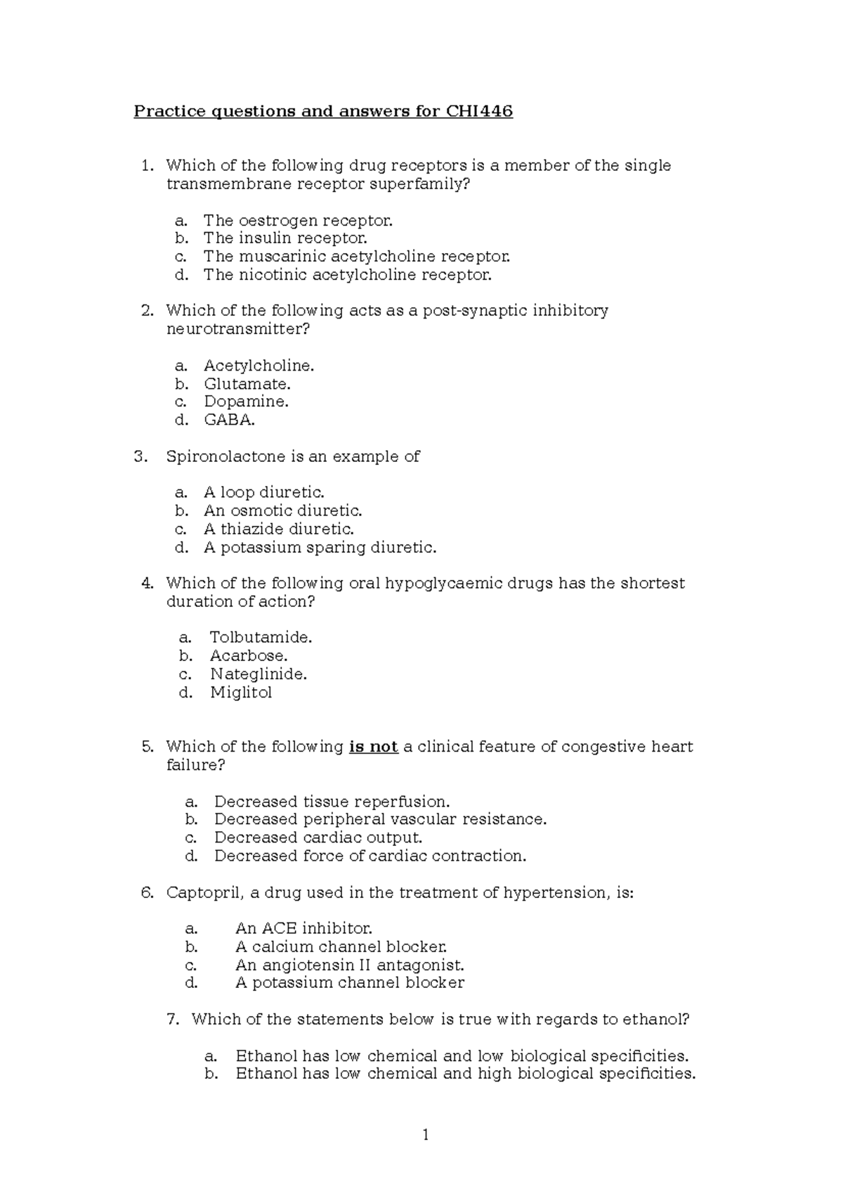 EXAM Practice Questions - Practice questions and answers for CHI Which ...