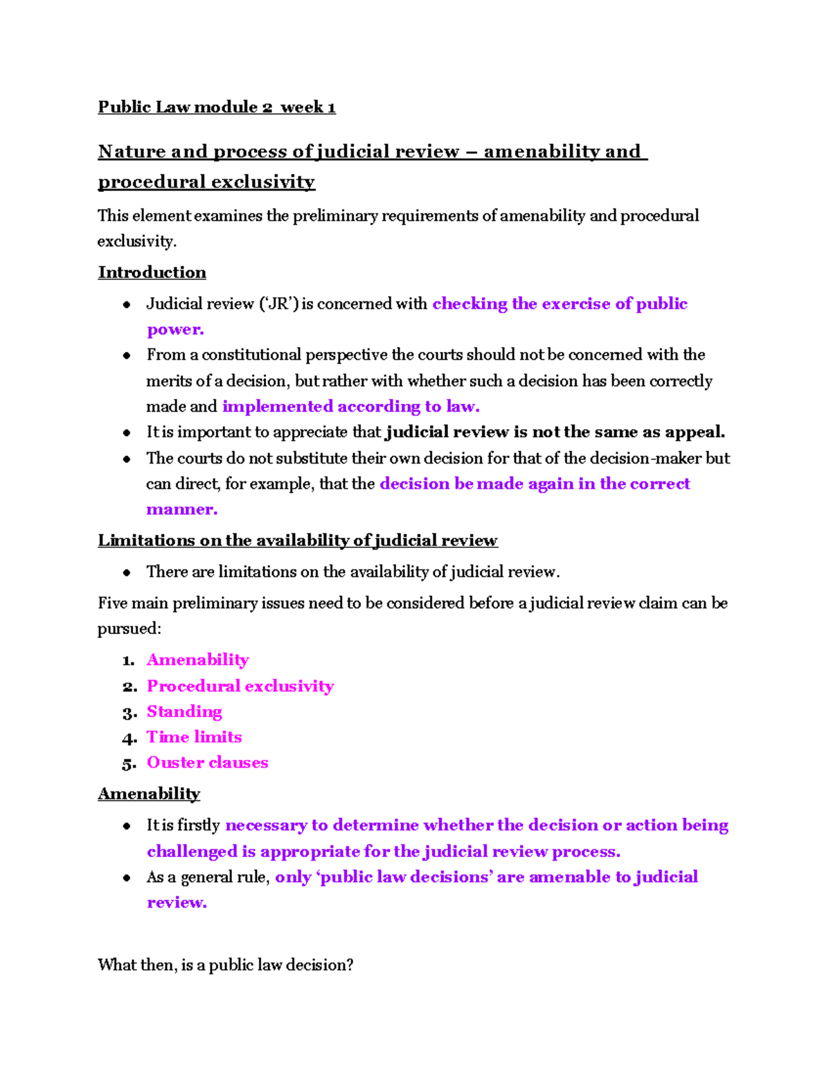 Public Law module 2 week 1 lecture - Public Law module 2 week 1 Nature ...