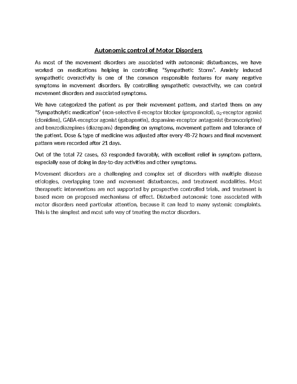 Autonomic control of Motor Disorders - Anxiety induced sympathetic ...