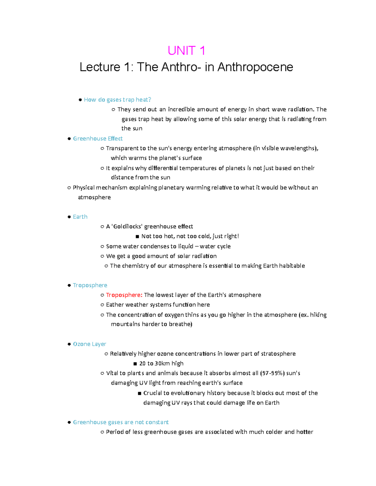 Geo Lecture Notes - UNIT 1 Lecture 1: The Anthro- in Anthropocene How ...