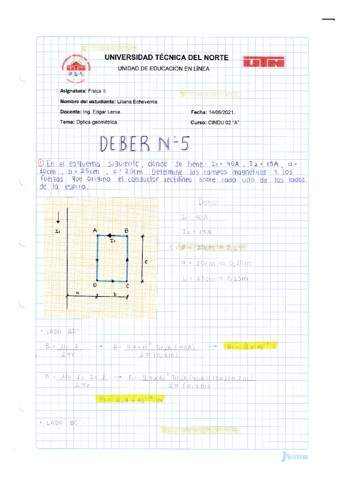 Echeverría Liliana Deber No. 5 Física II removed - Física Vectorial - Studocu