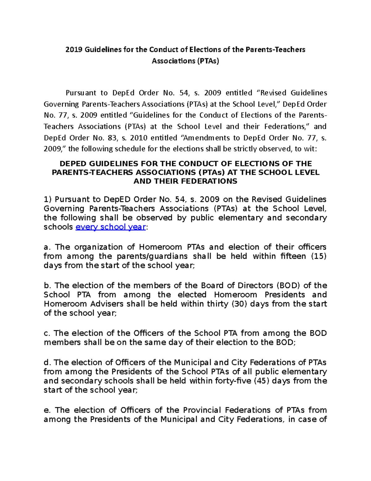 2019 Guidelines for the Conduct of Elections of the Parents - 54, s ...