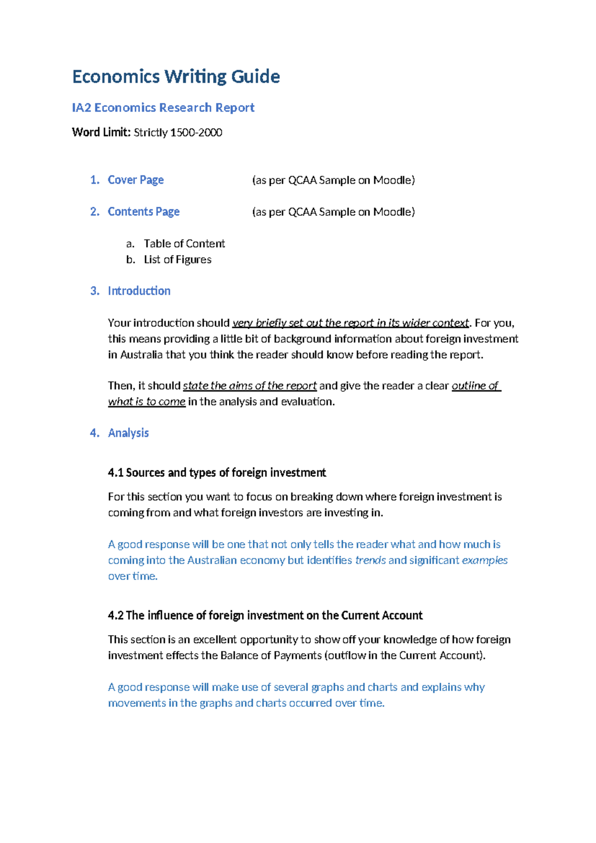 Economics Writing Guide - Cover Page (as per QCAA Sample on Moodle) 2 ...