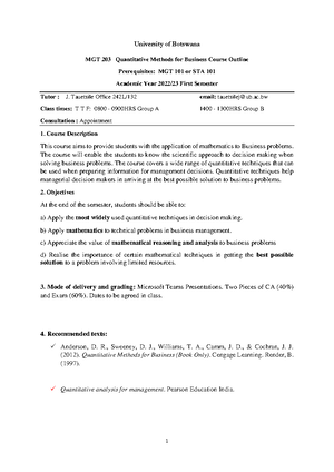 MGT202 Topic 5 - MGT Tutorial 3 Lecture: Mr. Botsoma Jnr. Good ...