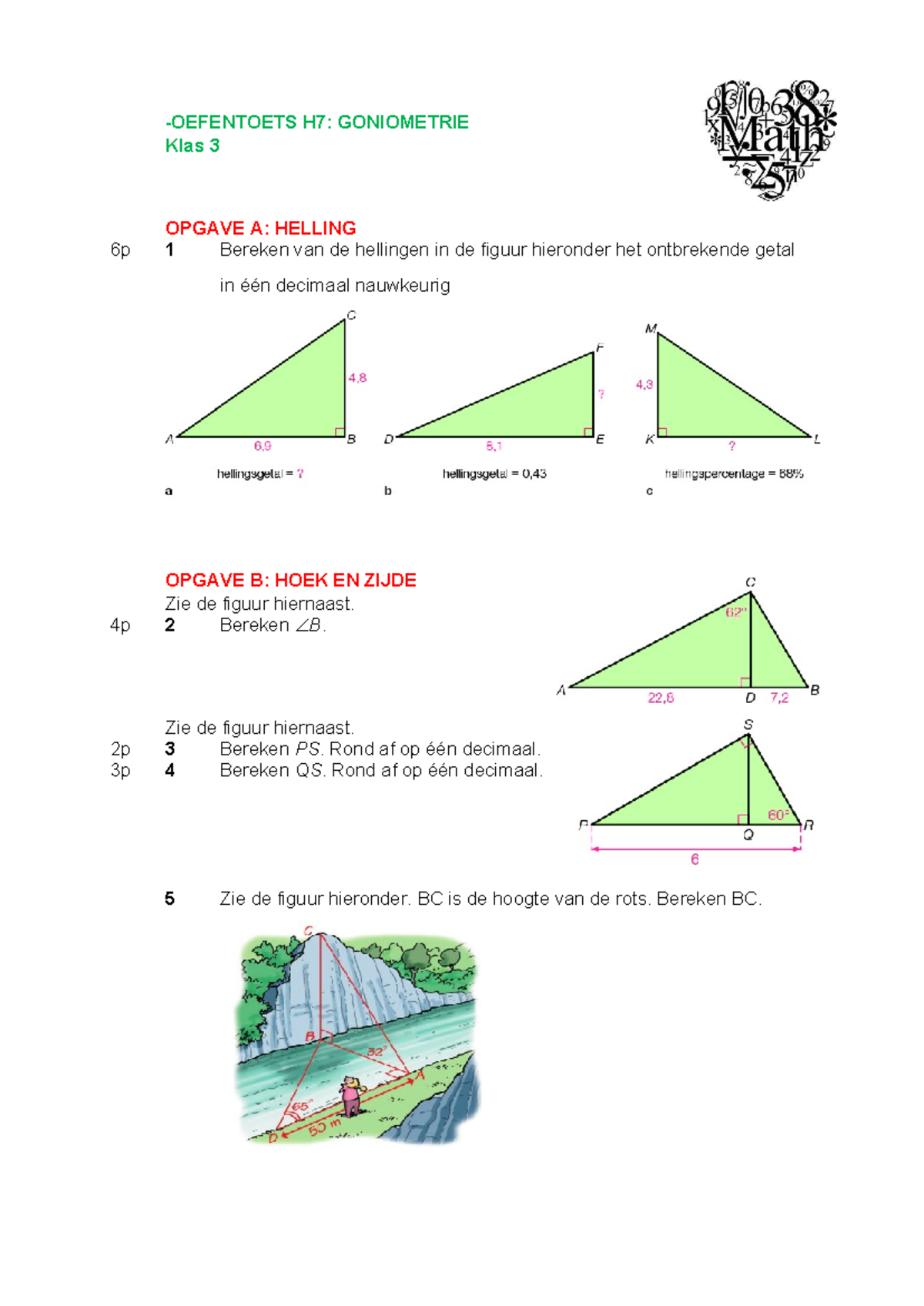 Oefentoets H7 ed 12 2024 Goniometrie WTWI - Wiskunde -OEFENTOETS H7 ...
