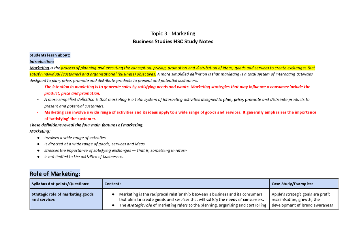 Marketing Business Studies Notes - Topic 3 - Marketing Business Studies ...