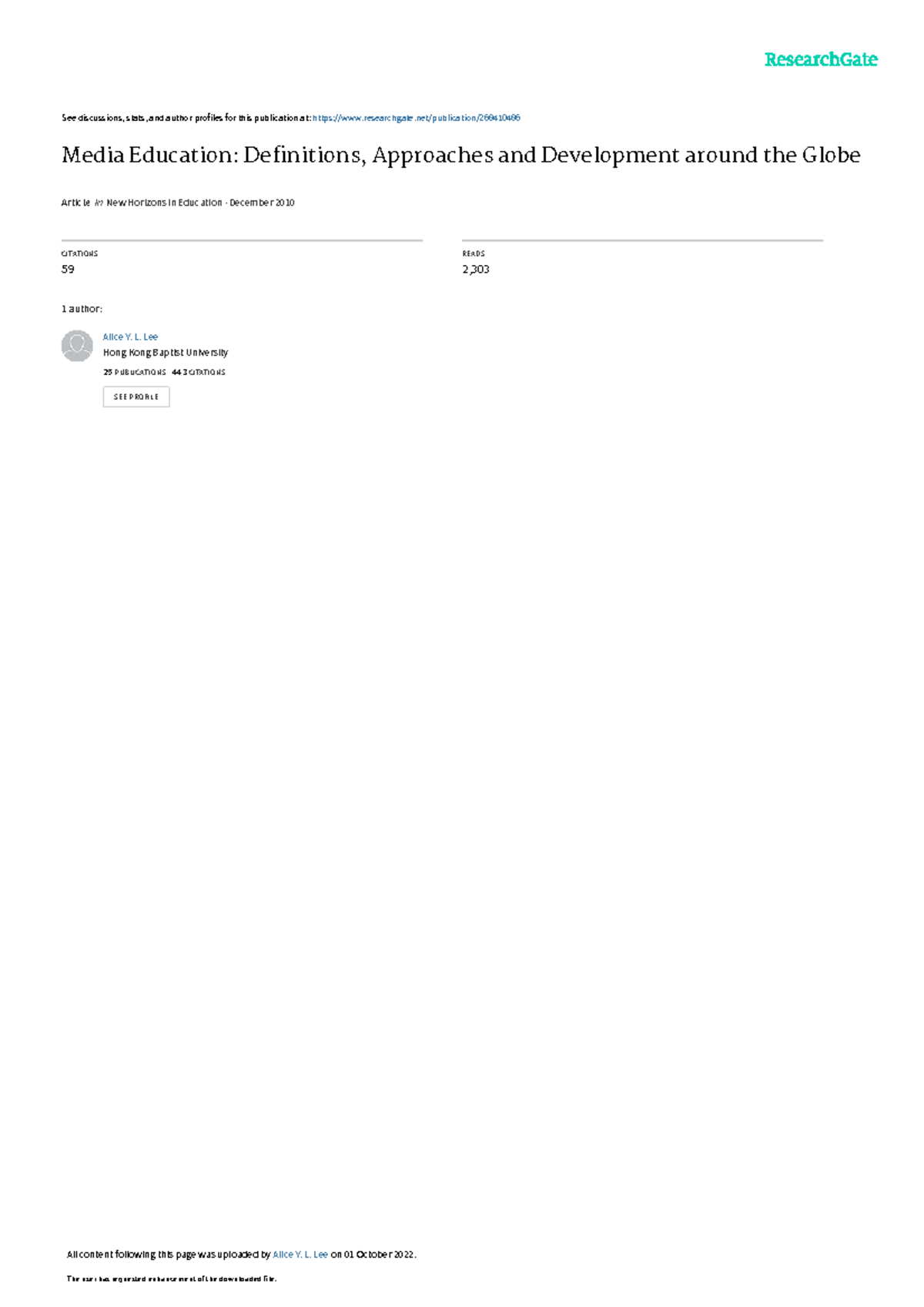 Media Education-Definitions Approachesand Developmentaroundthe Globe ...