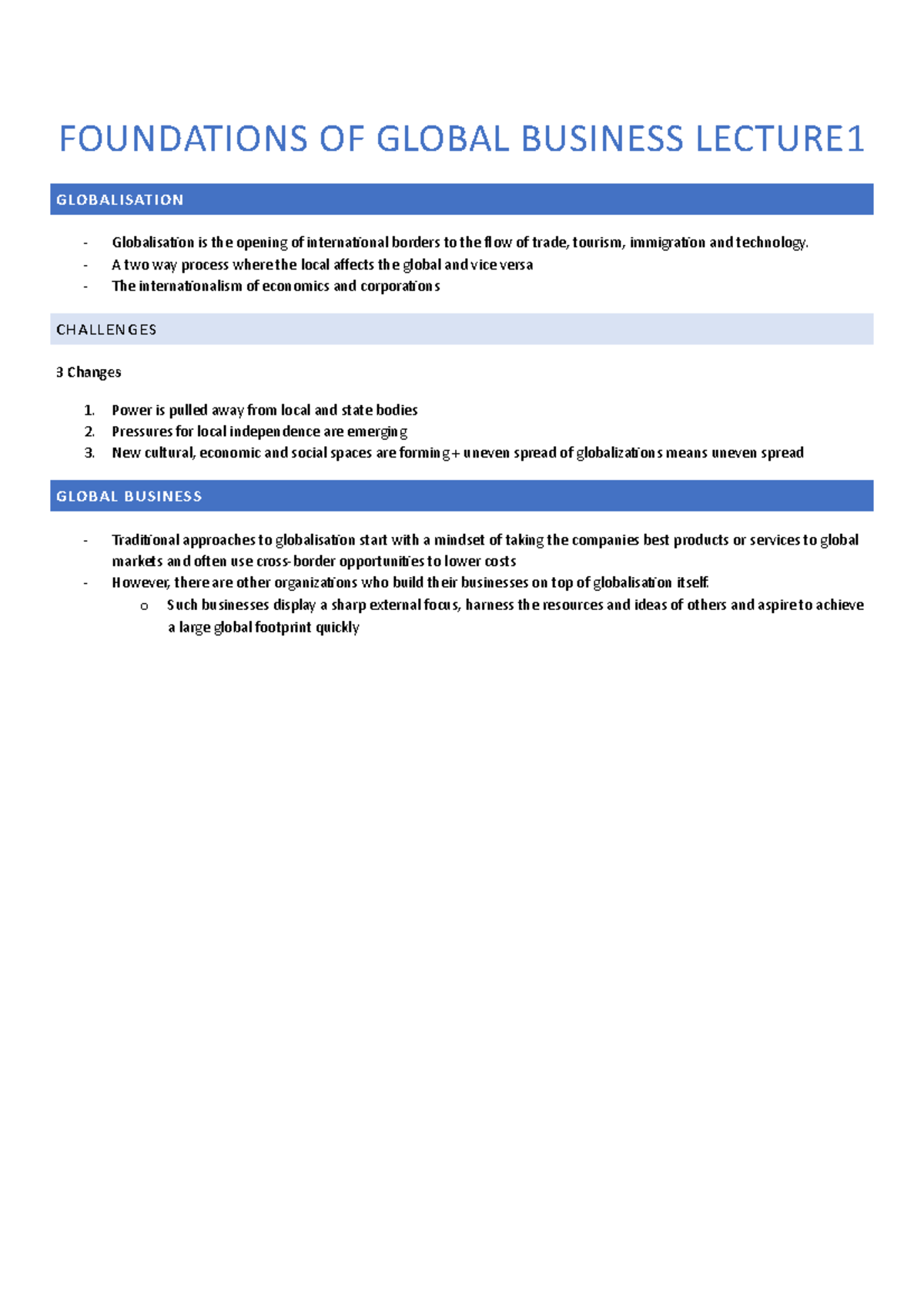 Foundations of global business lecture 1 - FOUNDATIONS OF GLOBAL ...