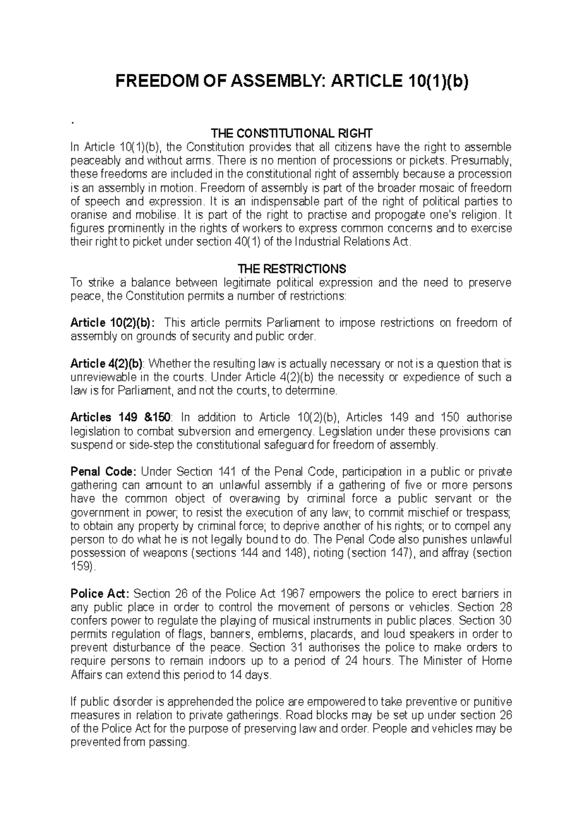 Freedom of Assembly & Assembly Act 2012 - FREEDOM OF ASSEMBLY: ARTICLE ...