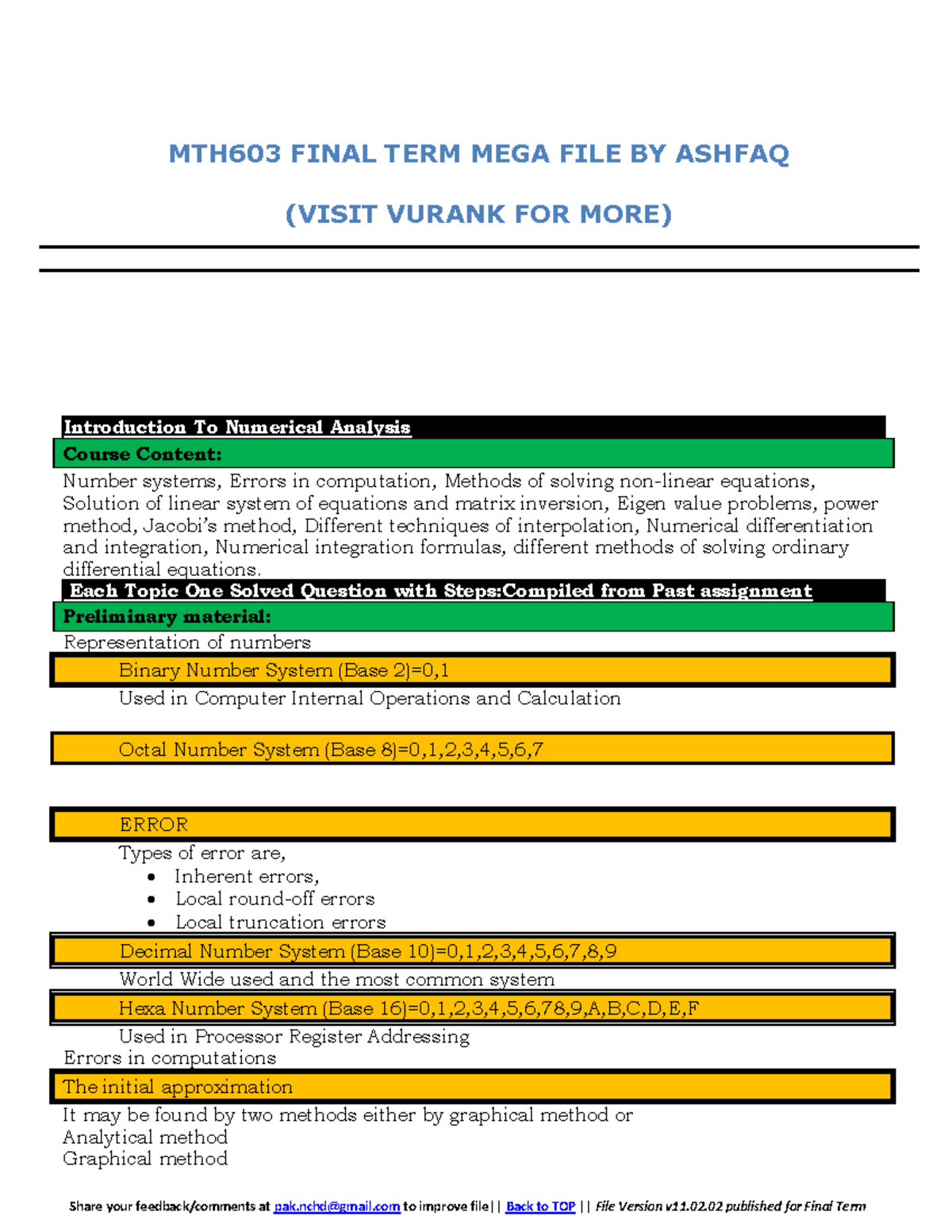 Mth603 Final Term Solved Mega File By Ashfaq Octal Number System Base 8012345