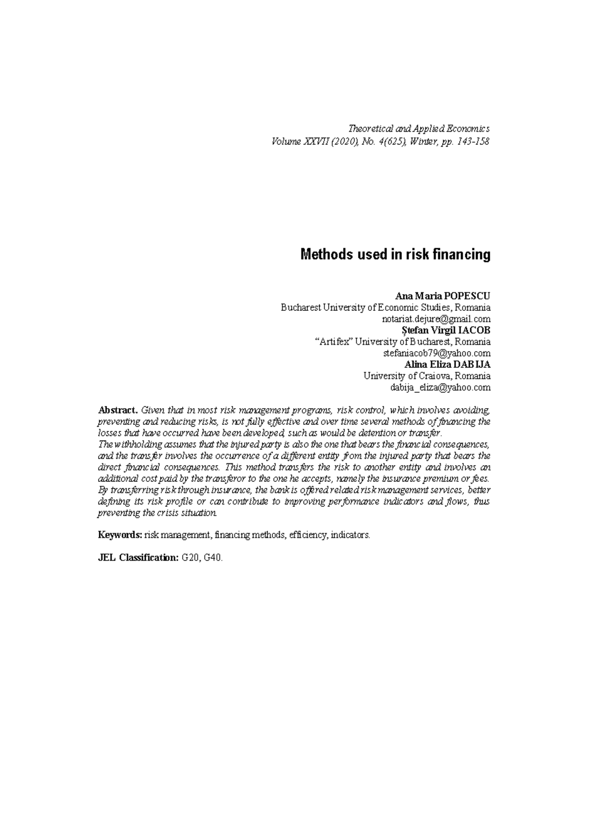 1498 - methods of risk financing - Methods used in risk financing Ana ...