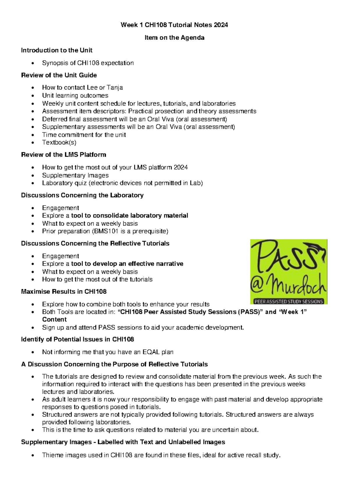 W1 Tutorial Notes Copy Week 1 Chi108 Tutorial Notes 2024 Item On