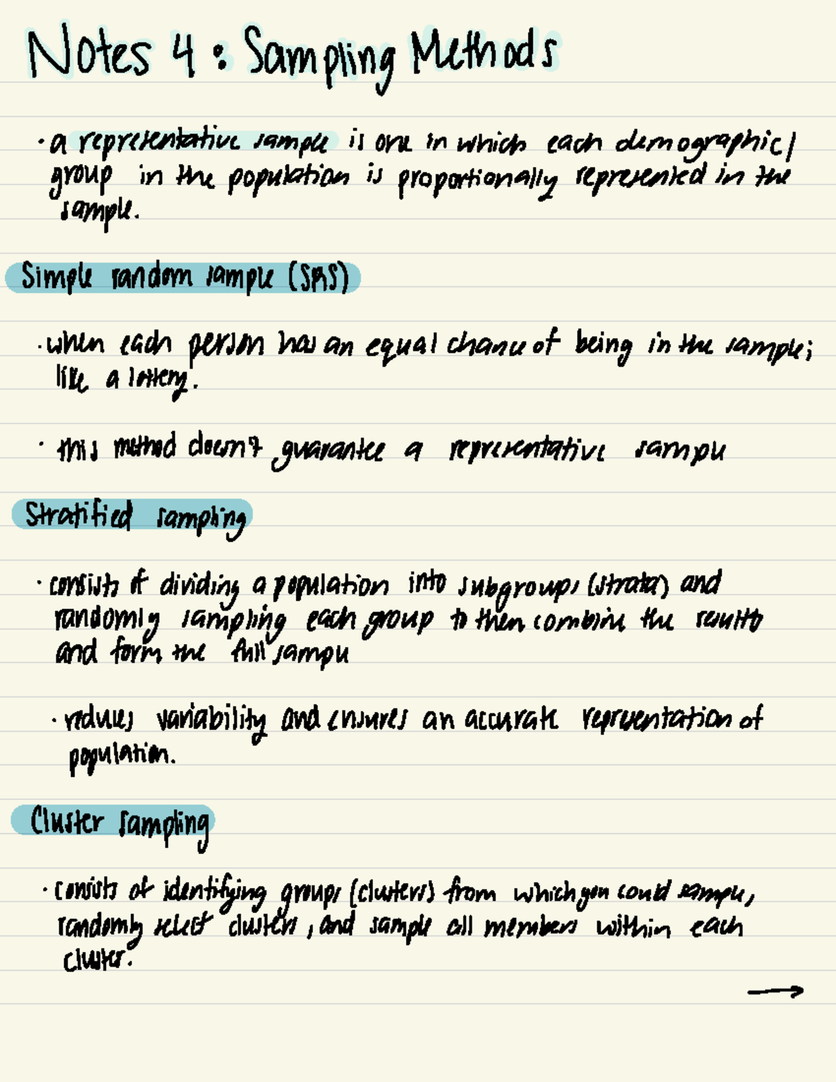 STS 212 Notes 456 - Notes 4 e. Sampling Methods a representative sample ...