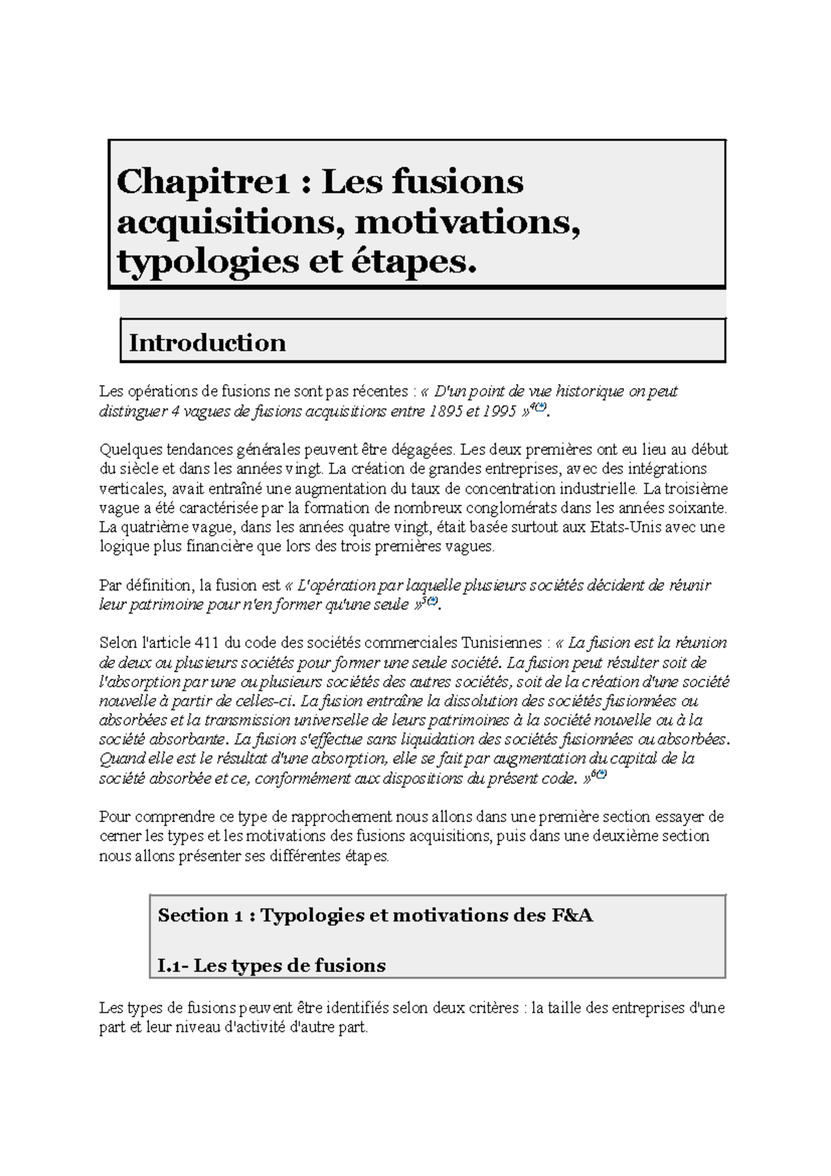 Fusions Acquisitions - Chapitre1 : Les fusions acquisitions, motivations, typologies et étapes ...