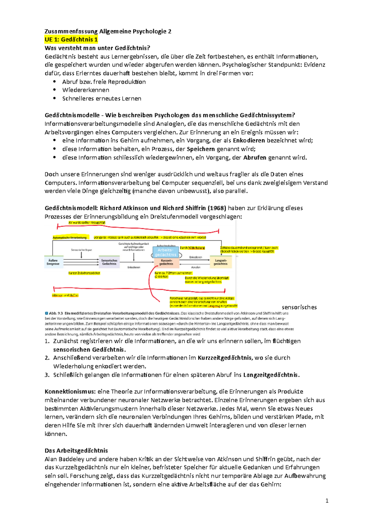 Allgemeine Psychologie-II-Zusammenfassung - Zusammenfassung Allgemeine Psychologie 2 UE 1: - Studocu