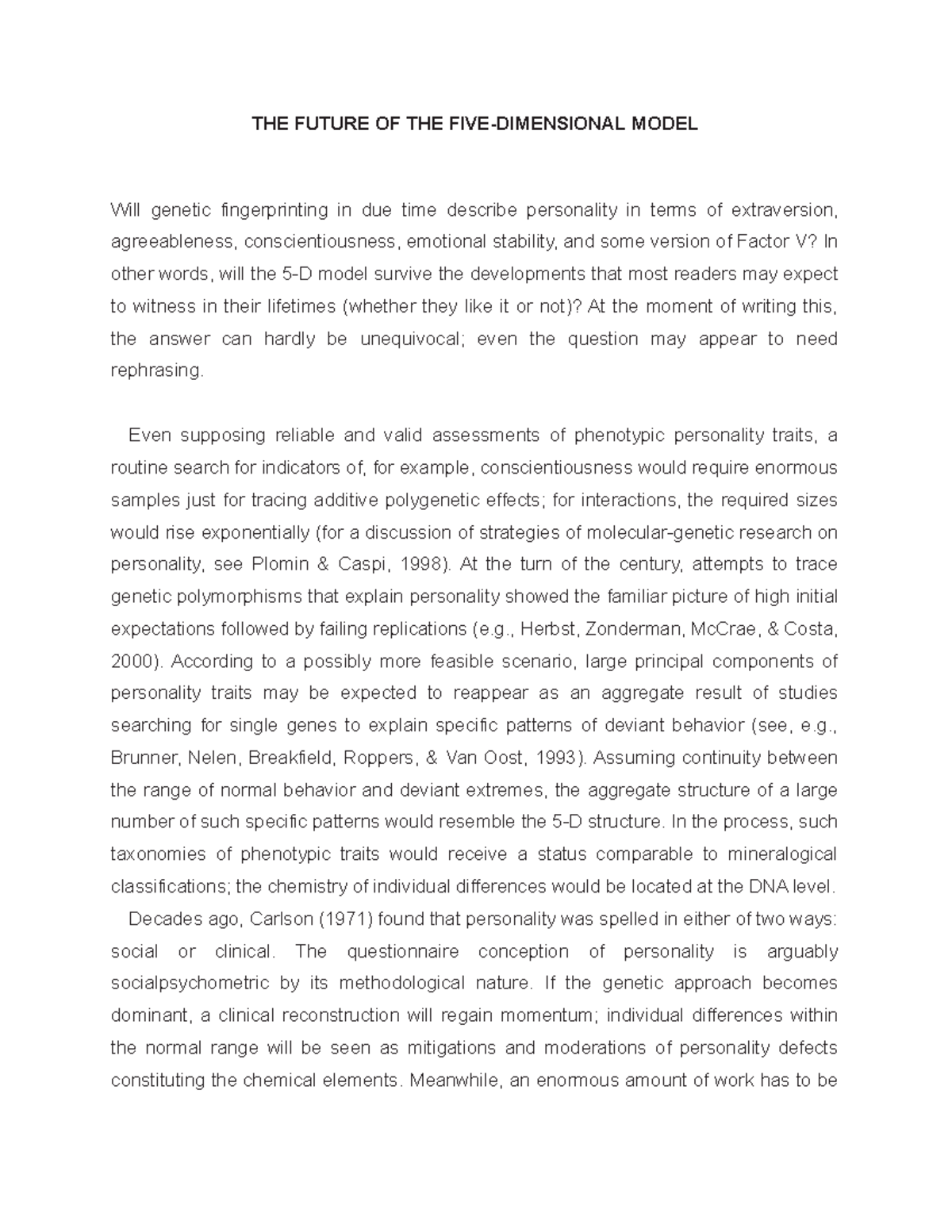 Structures of Personality Traits - THE FUTURE OF THE FIVE-DIMENSIONAL ...