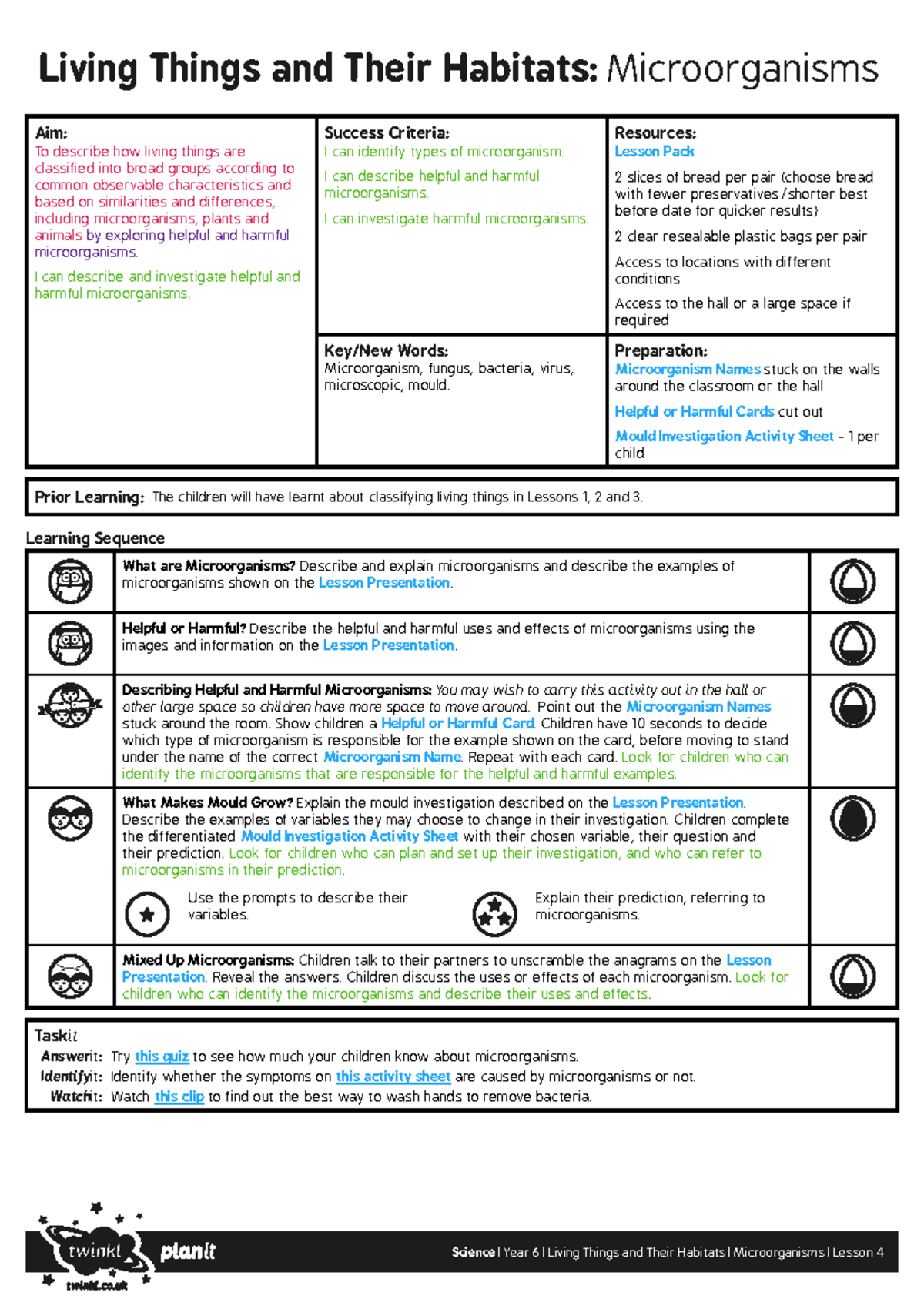 Lesson Plan Microorganisms - Living Things and Their Habitats ...