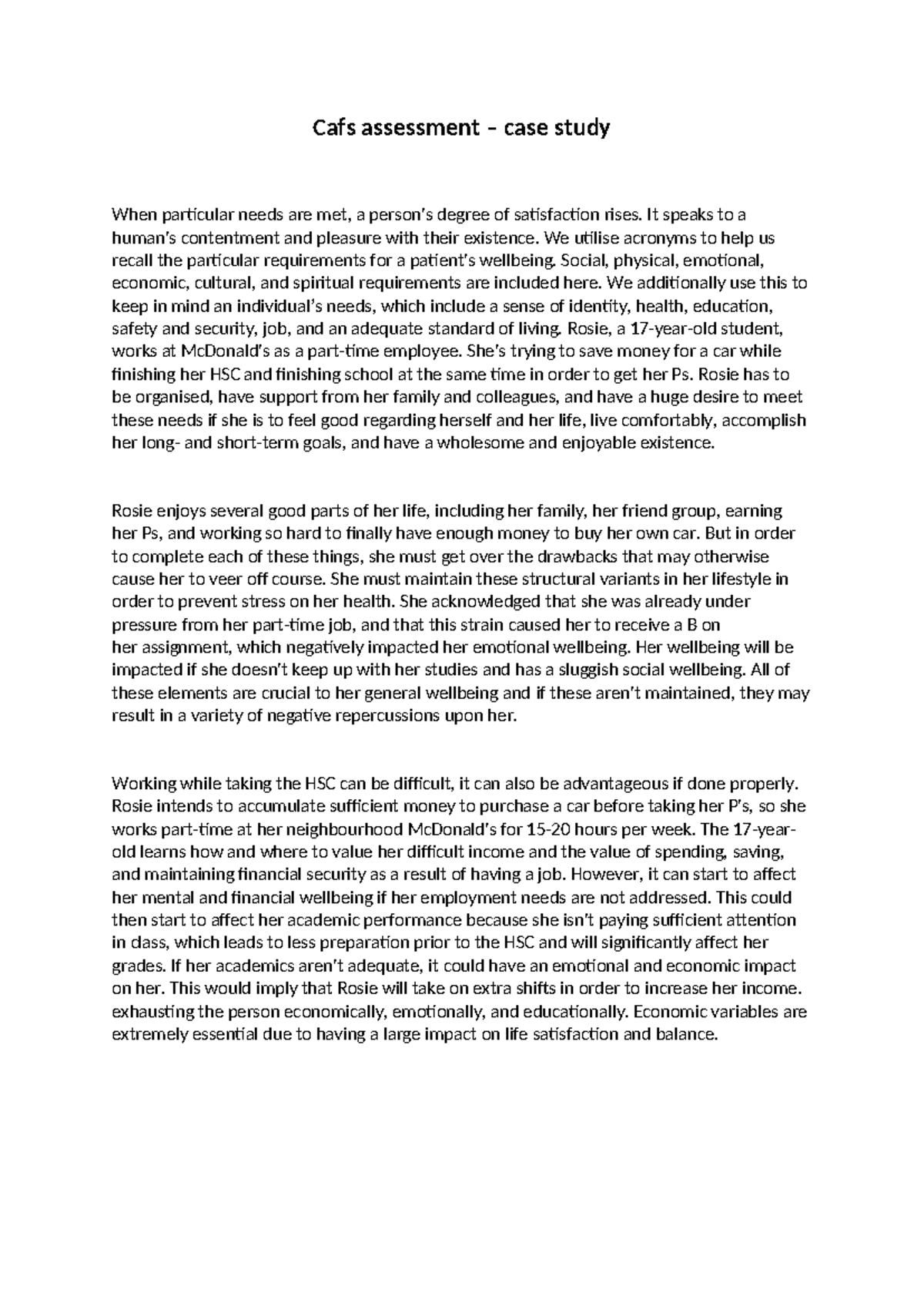 Cafs Assessment 2 - hsc revision - Cafs assessment – case study When ...