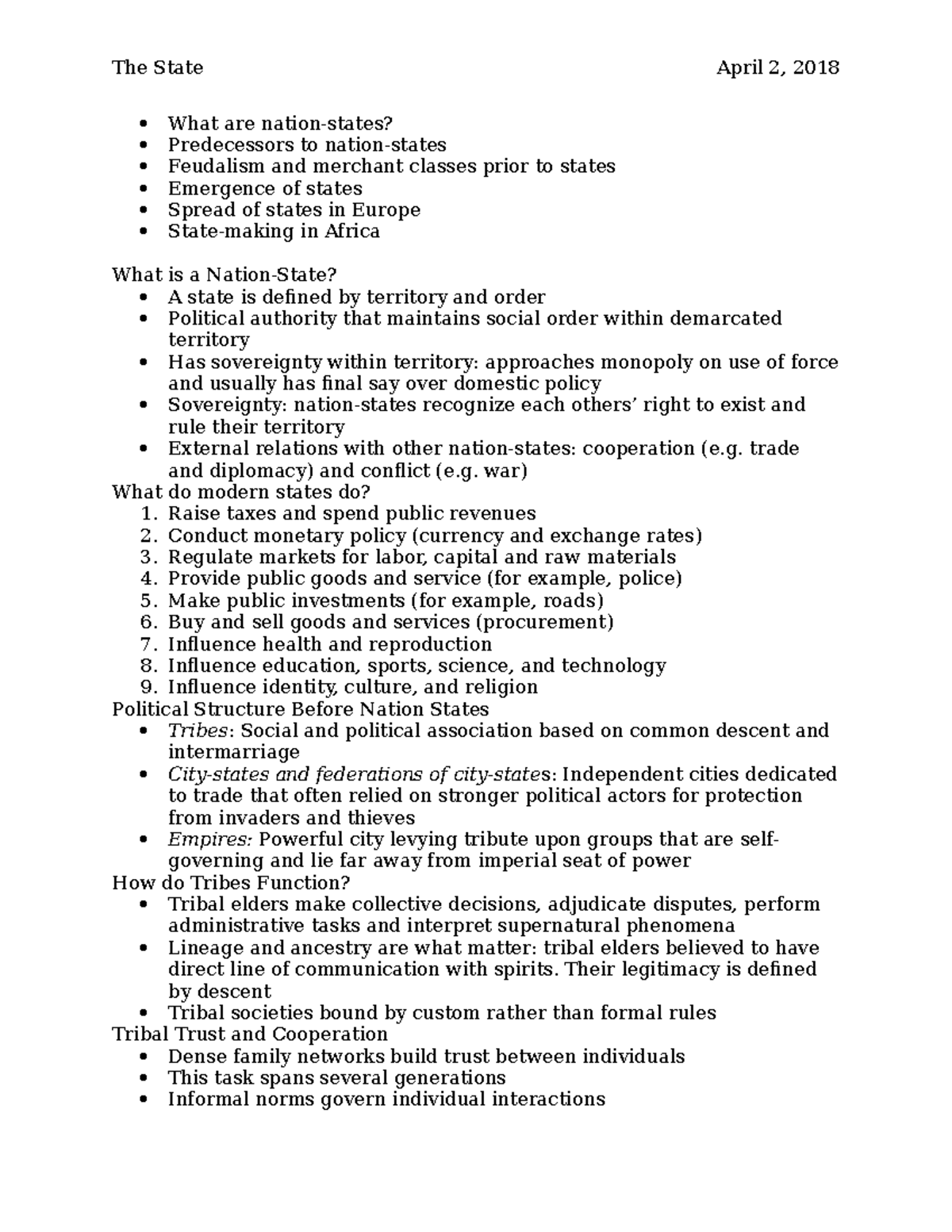 The State- Lecture 3 - What are nation-states? Predecessors to nation ...