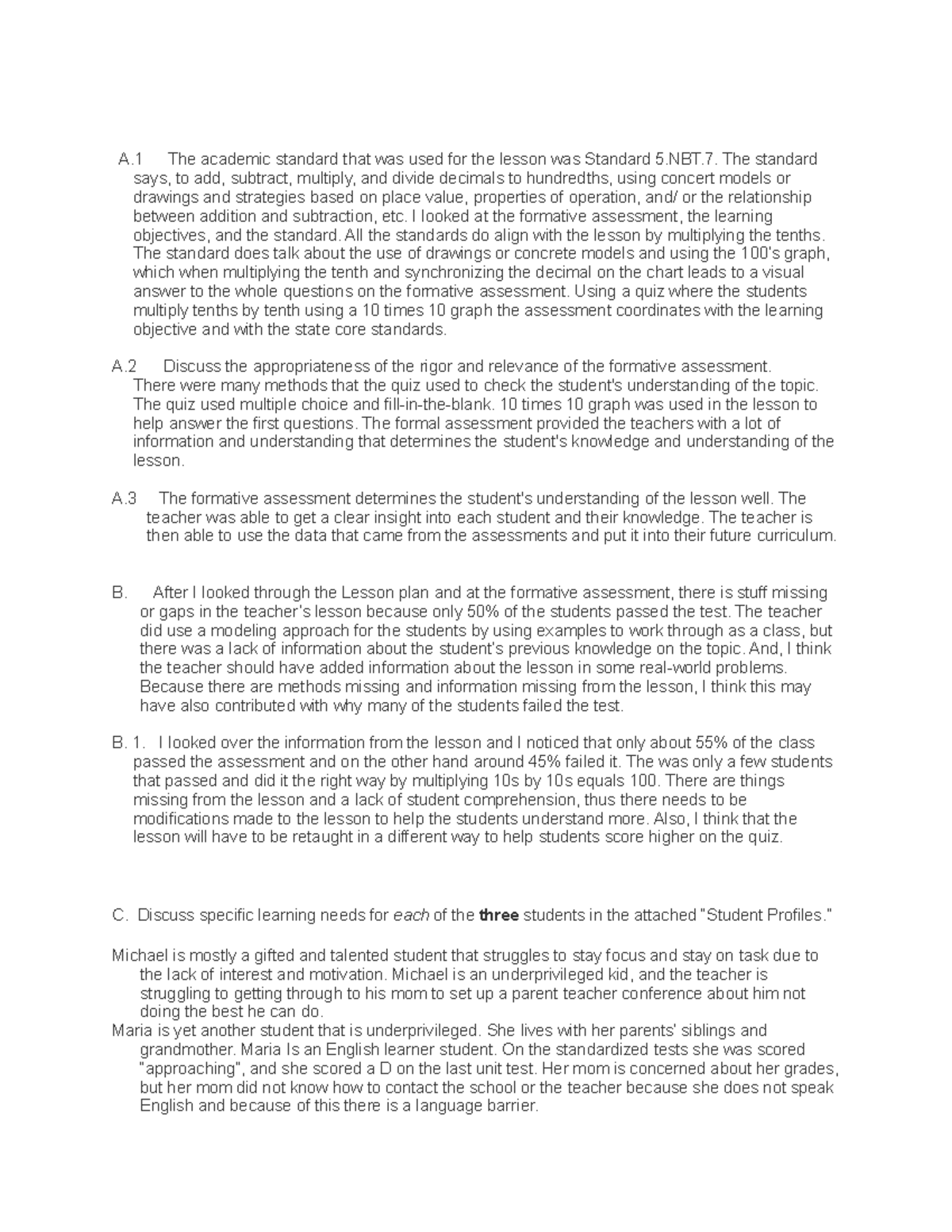 D091 task 3 - passed - A The academic standard that was used for the lesson was Standard 5.NBT ...