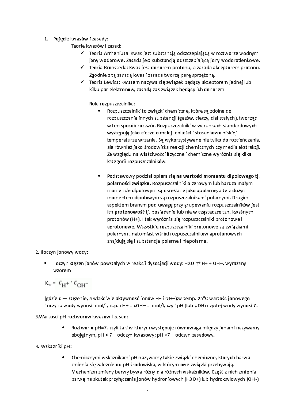 Kolokwium chemia lab - Pojęcie kwasów i zasady: Teorie kwasów i zasad: Teoria Arrheniusa: Kwas ...
