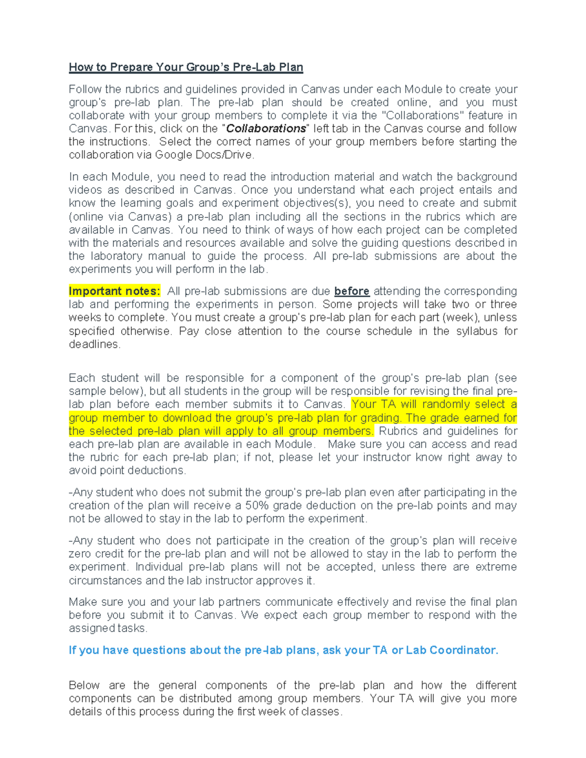 Pre-Lab Plan Submission Guidelines F21 - How to Prepare Your G roup’s P ...
