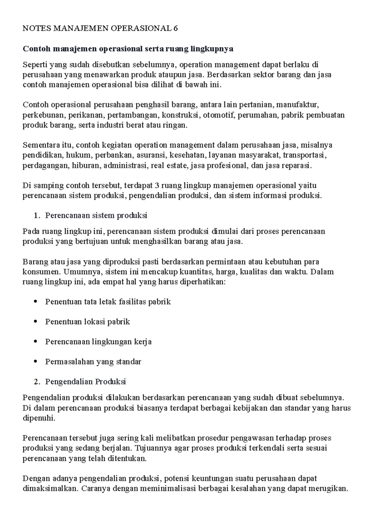Notes Manajemen Operasional 6 - NOTES MANAJEMEN OPERASIONAL 6 Contoh ...