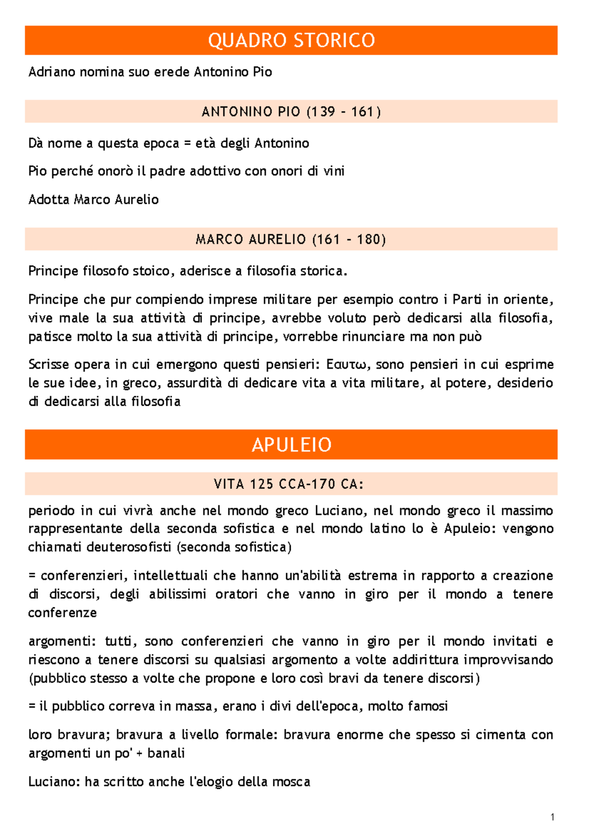 Apuleio - appunti del liceo classico - QUADRO STORICO Adriano nomina ...