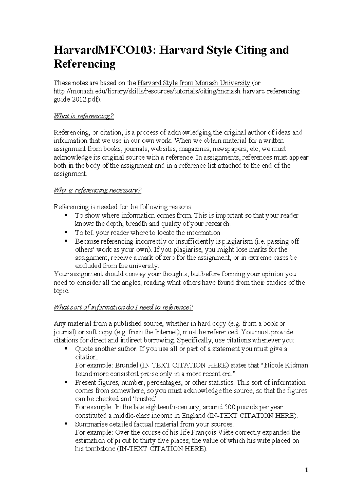 Harvard Referencing - HarvardMFCO103: Harvard Style Citing and ...