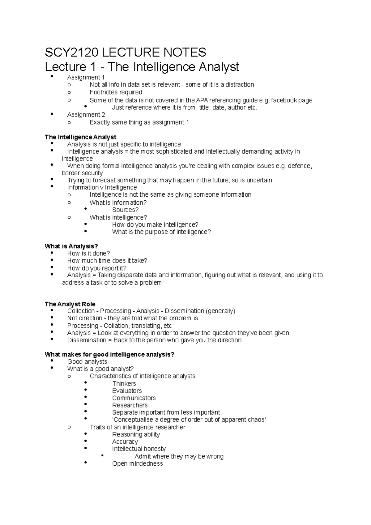 SCY2120 Lecture Notes - SCY2120 LECTURE NOTES Lecture 1 - The ...