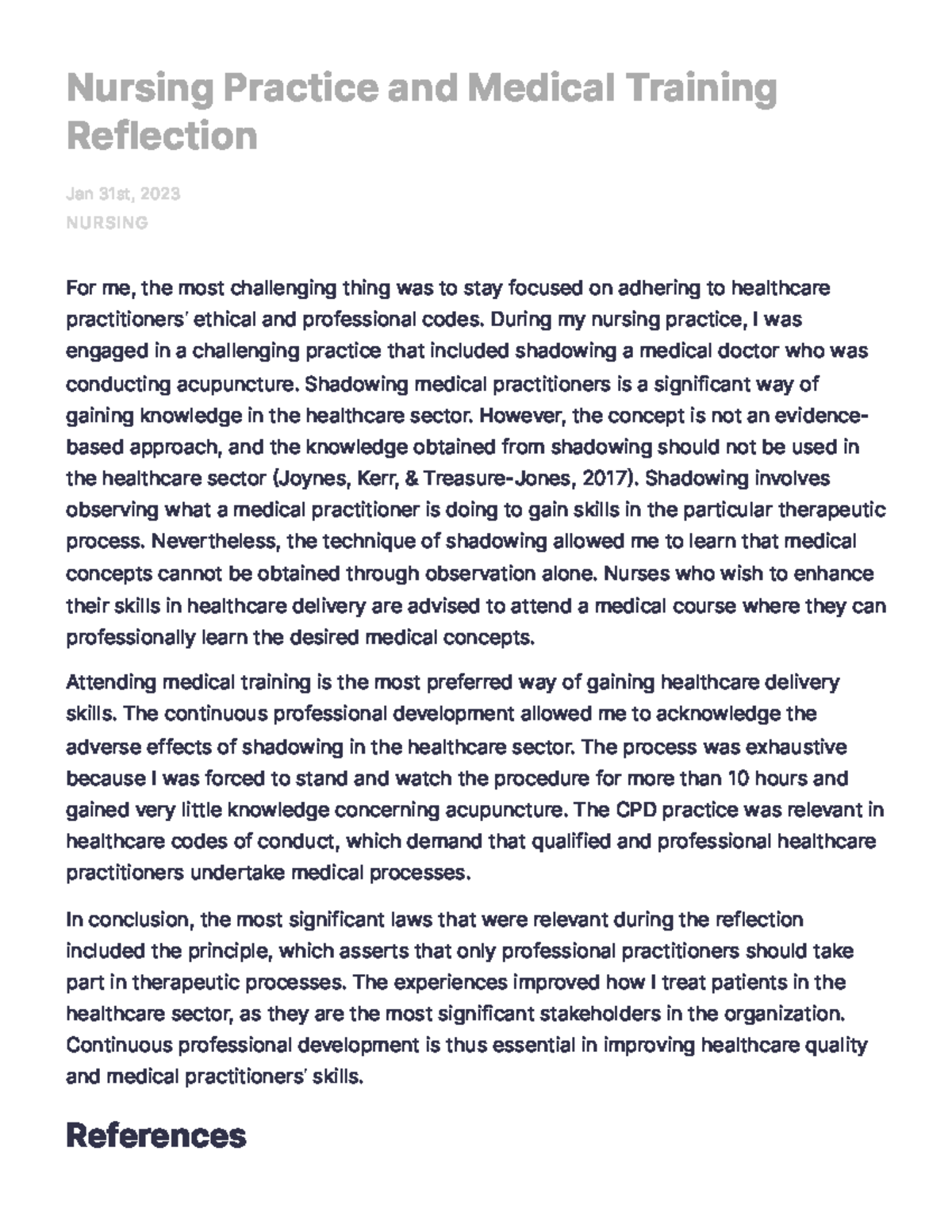 Nursing Practice and Medical Training Reflection Essay Example - For me ...