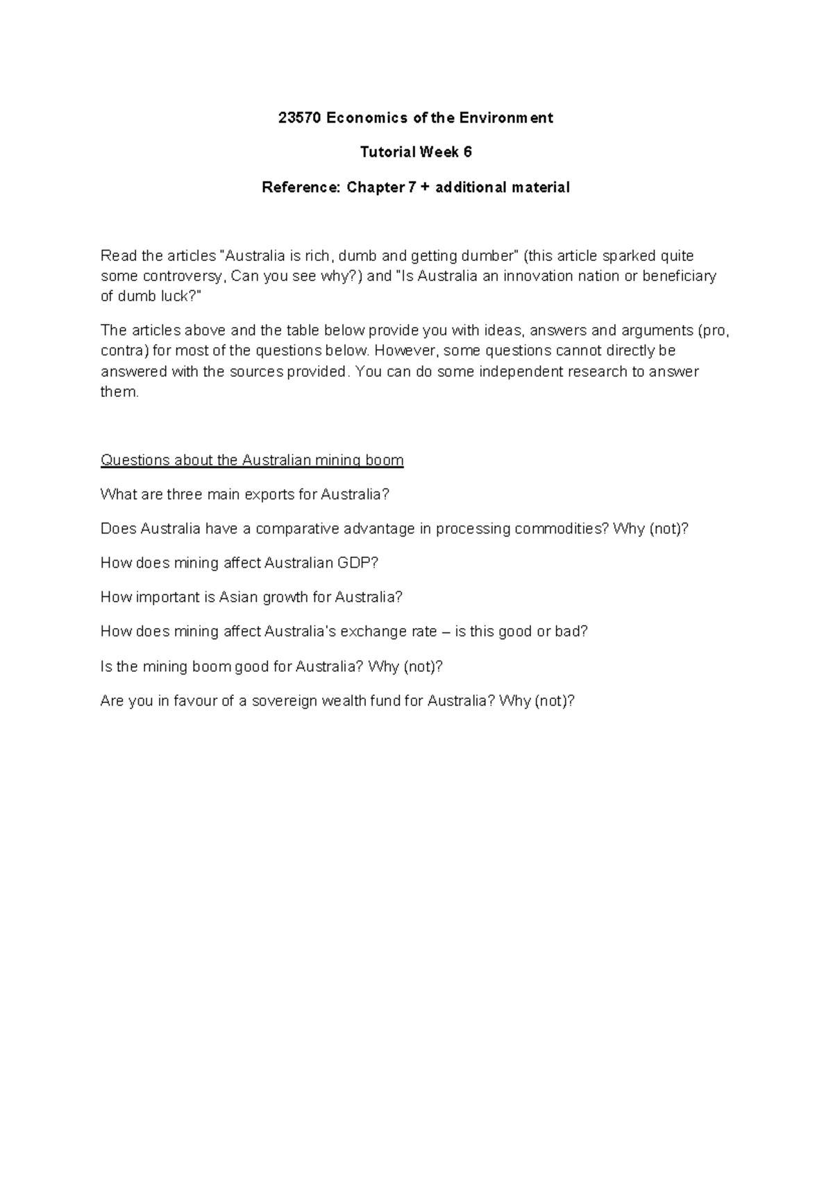 Wk6 Tutorial Chapter 7 Questions - 23570 Economics of the Environment ...