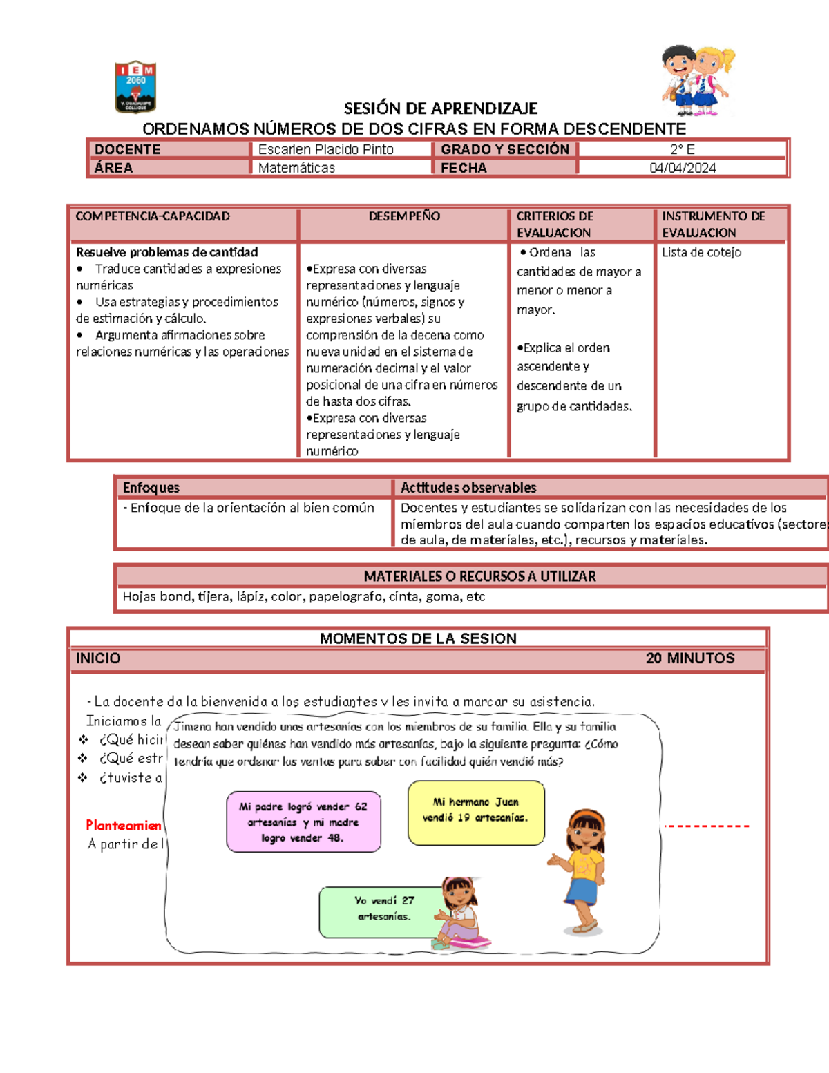 MAT. Ordenamos LOS Numeros DE Forma Descendente 02-04 - SESIÓN DE APRENDIZAJE ORDENAMOS NÚMEROS ...