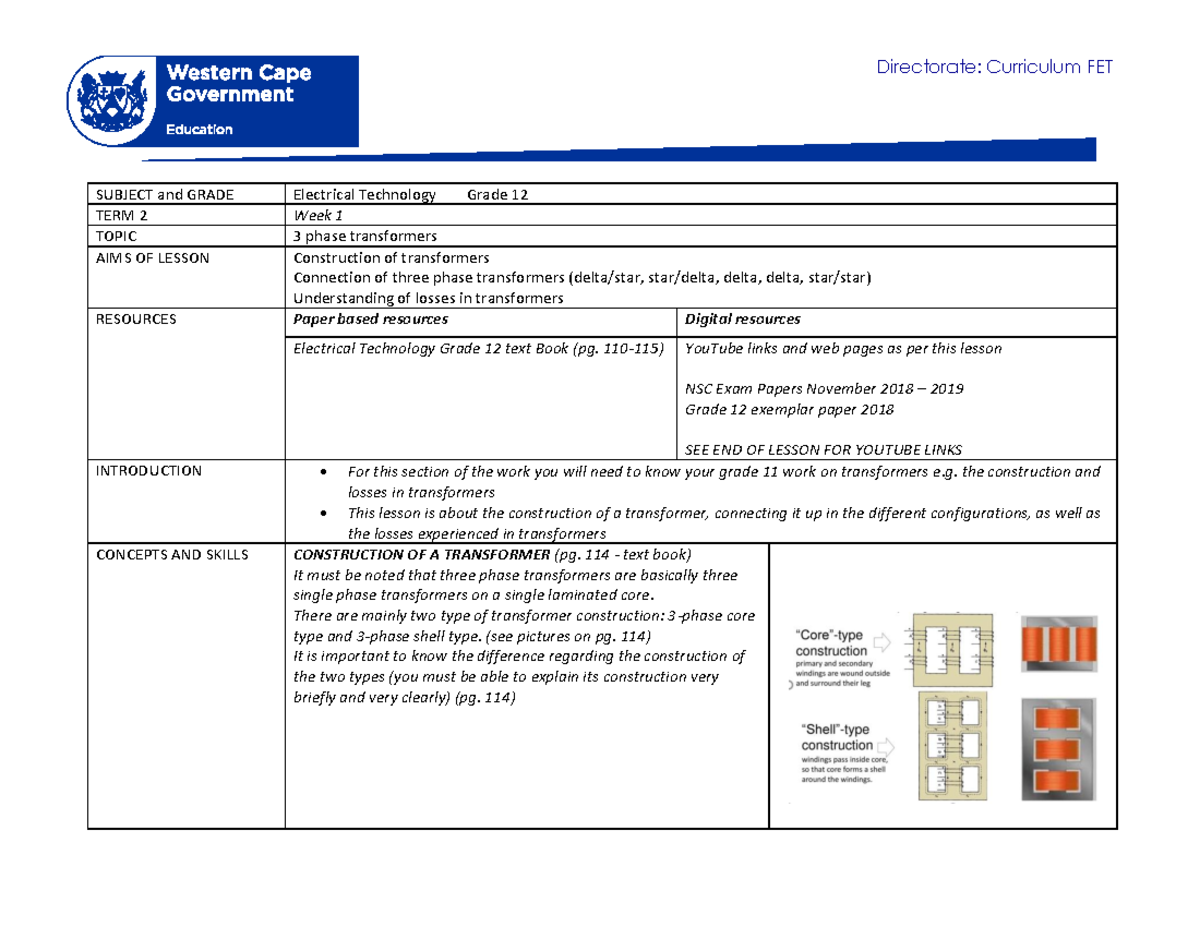 Electrical Technology Grade 12 Term 2 Week 1 - Directorate: Curriculum ...