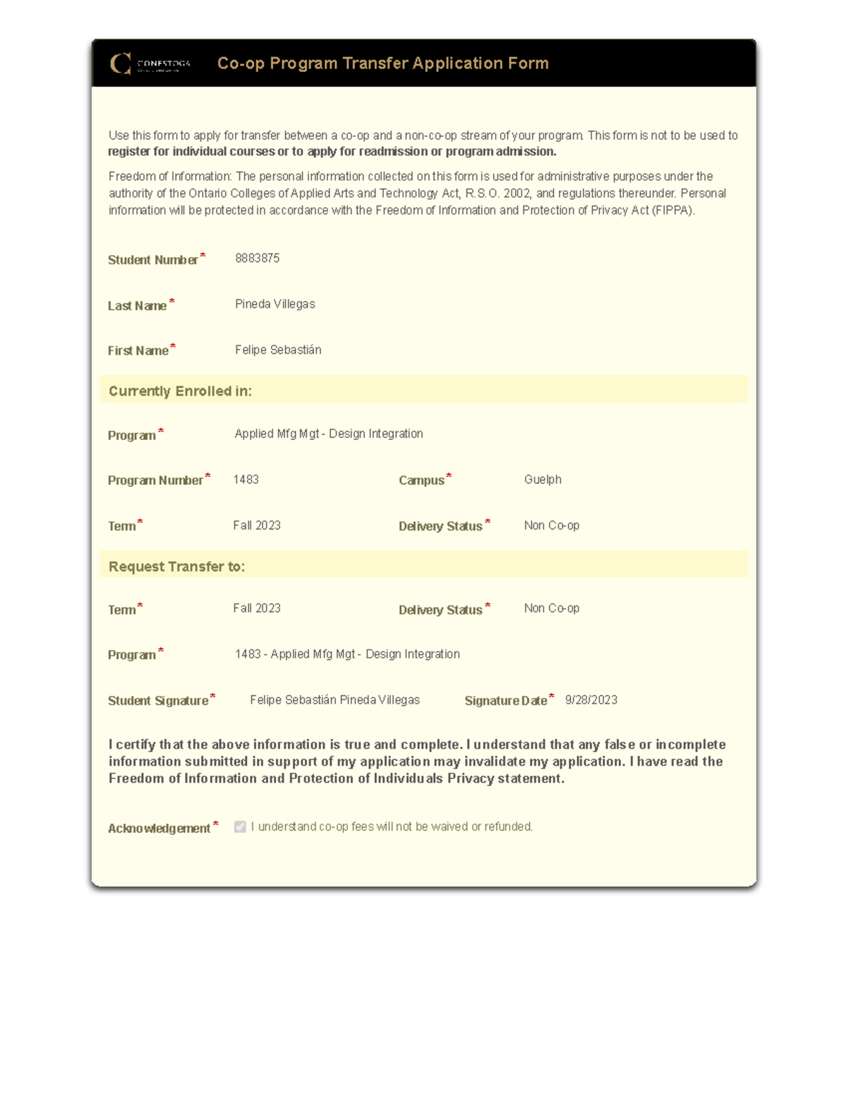 Co-op Program Transfer Application Form - This form is not to be used ...