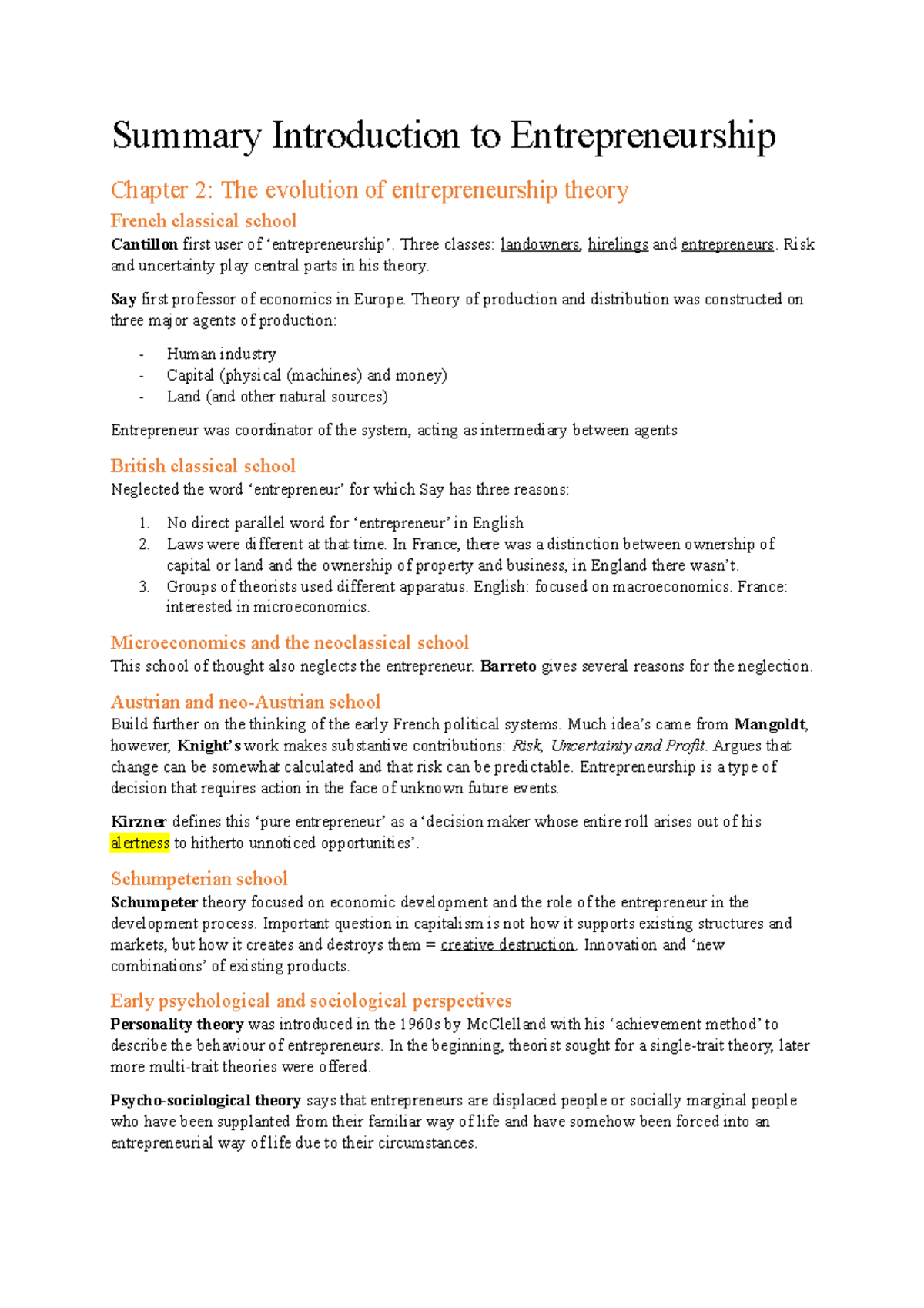 Summary of Introduction to Entrepreneurship - Summary Introduction to ...