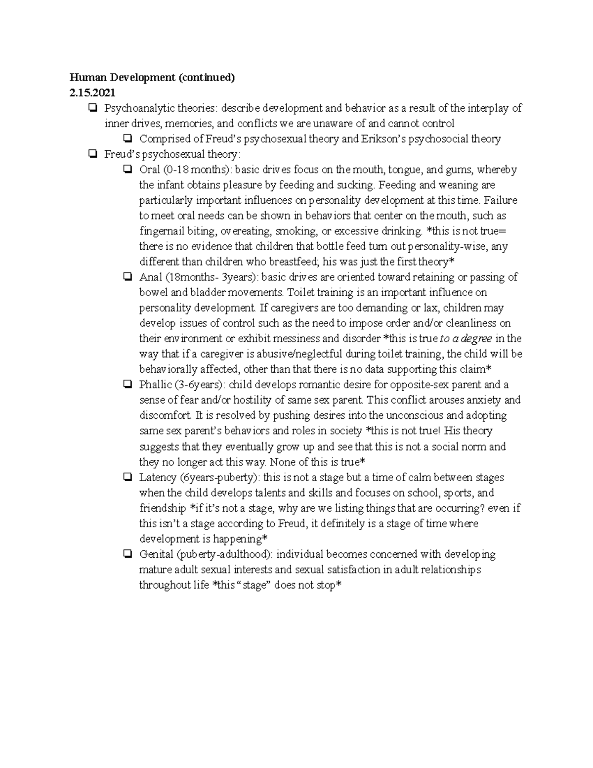 2.15.2021 lecture human development - Human Development (continued) 2 ...