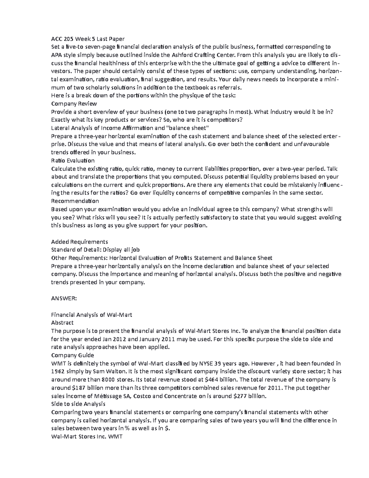 ACC 205 Week 5 Final Paper 1 - ACC 205 Week 5 Last Paper Set a five-to ...