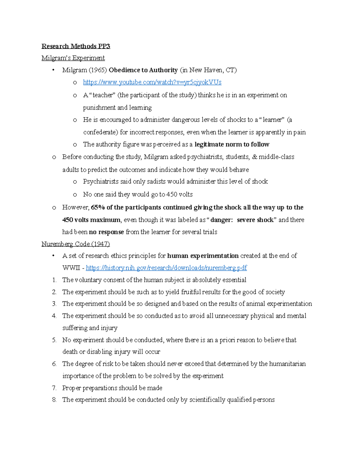 Chapter 3 Notes - Research Methods PP Milgram’s Experiment - Milgram ...