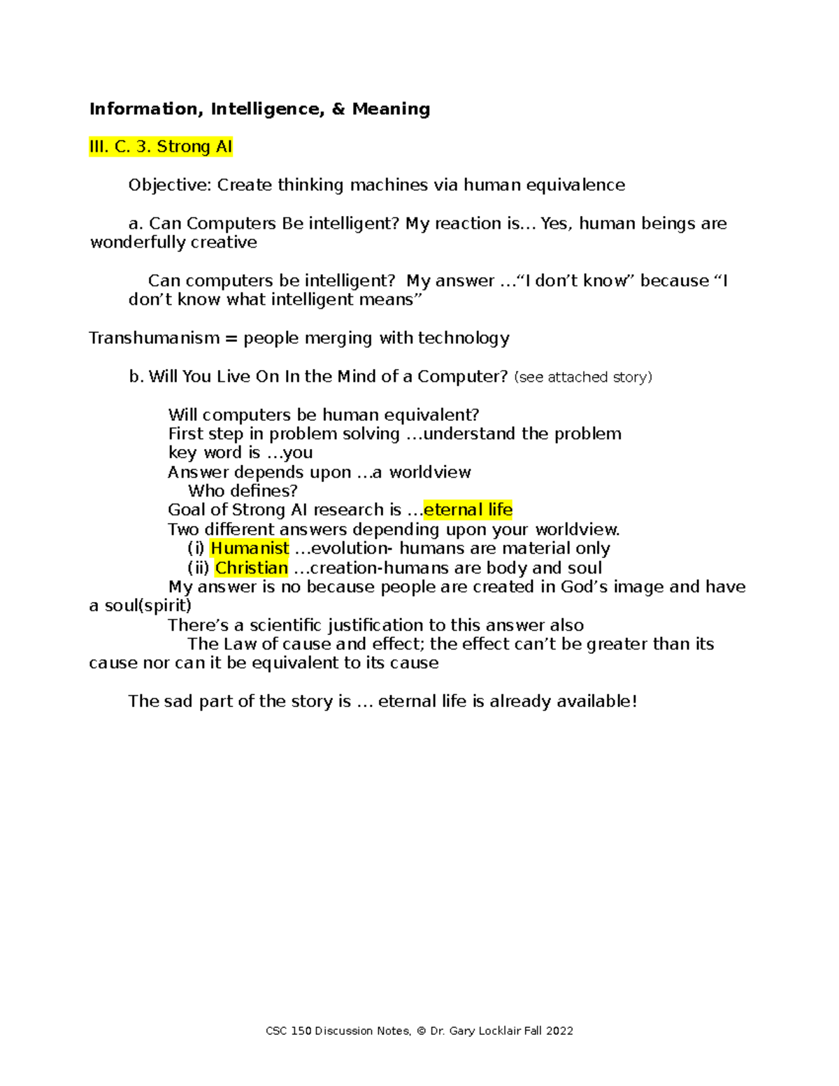 Unit4Day8 - Dr. Locklair Lecture Notes - Information, Intelligence ...