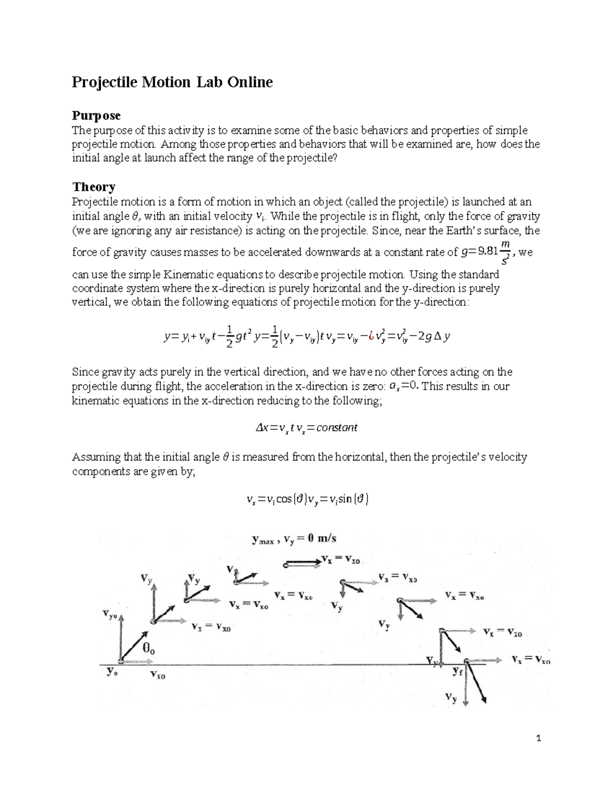 Projectile Motion Lab Online - Projectile Motion Lab Online Purpose The ...