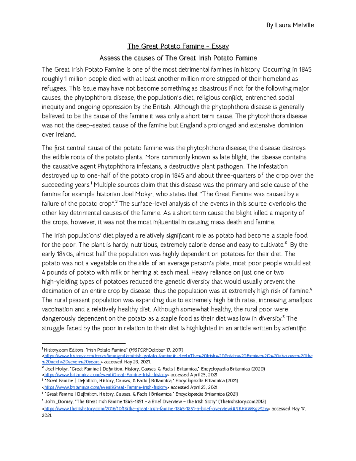 The Great Potato Famine Full Document - The Great Potato Famine - Essay ...