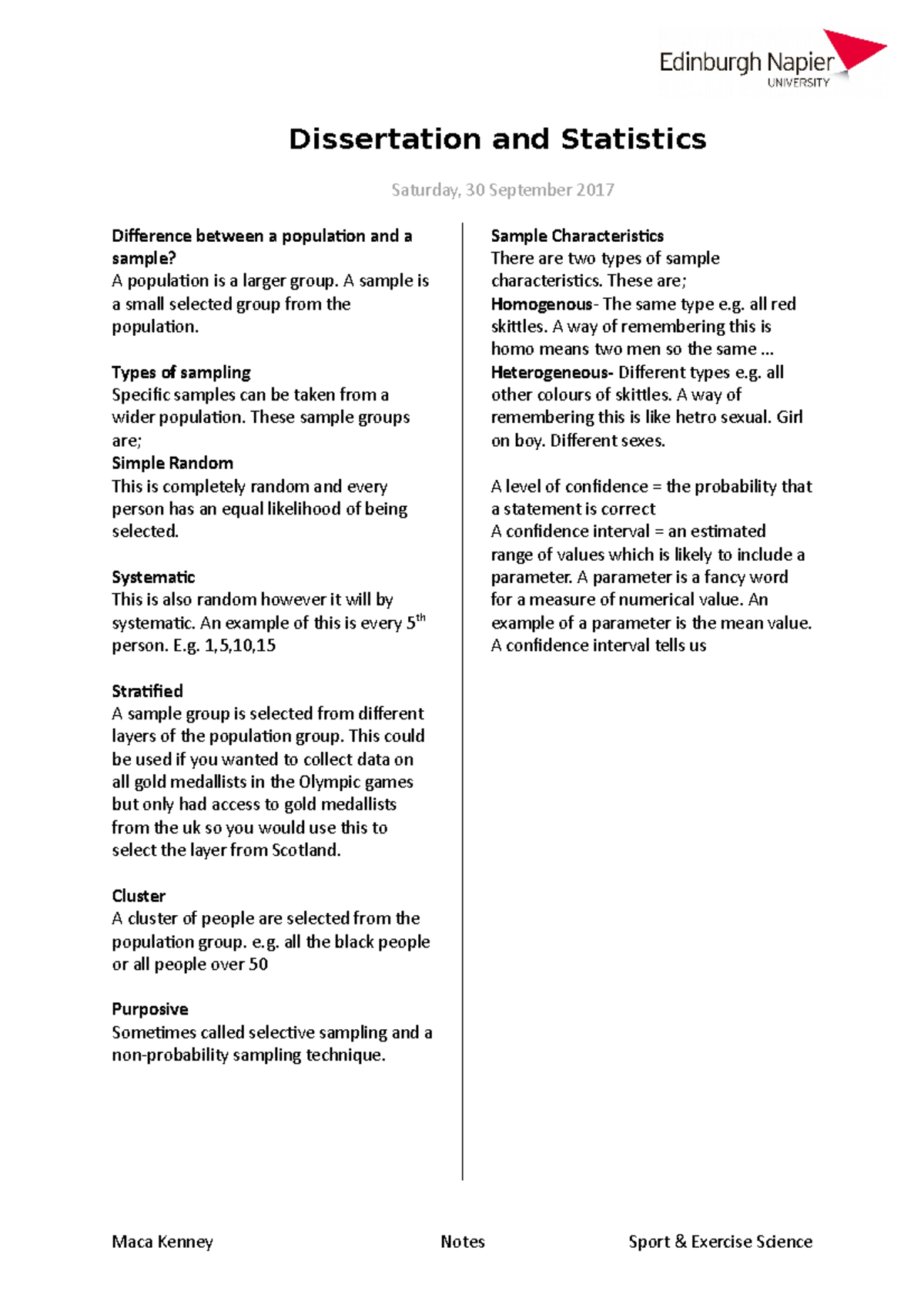 4 Dissertation and Stats - Dissertation and Statistics Saturday, 30 ...
