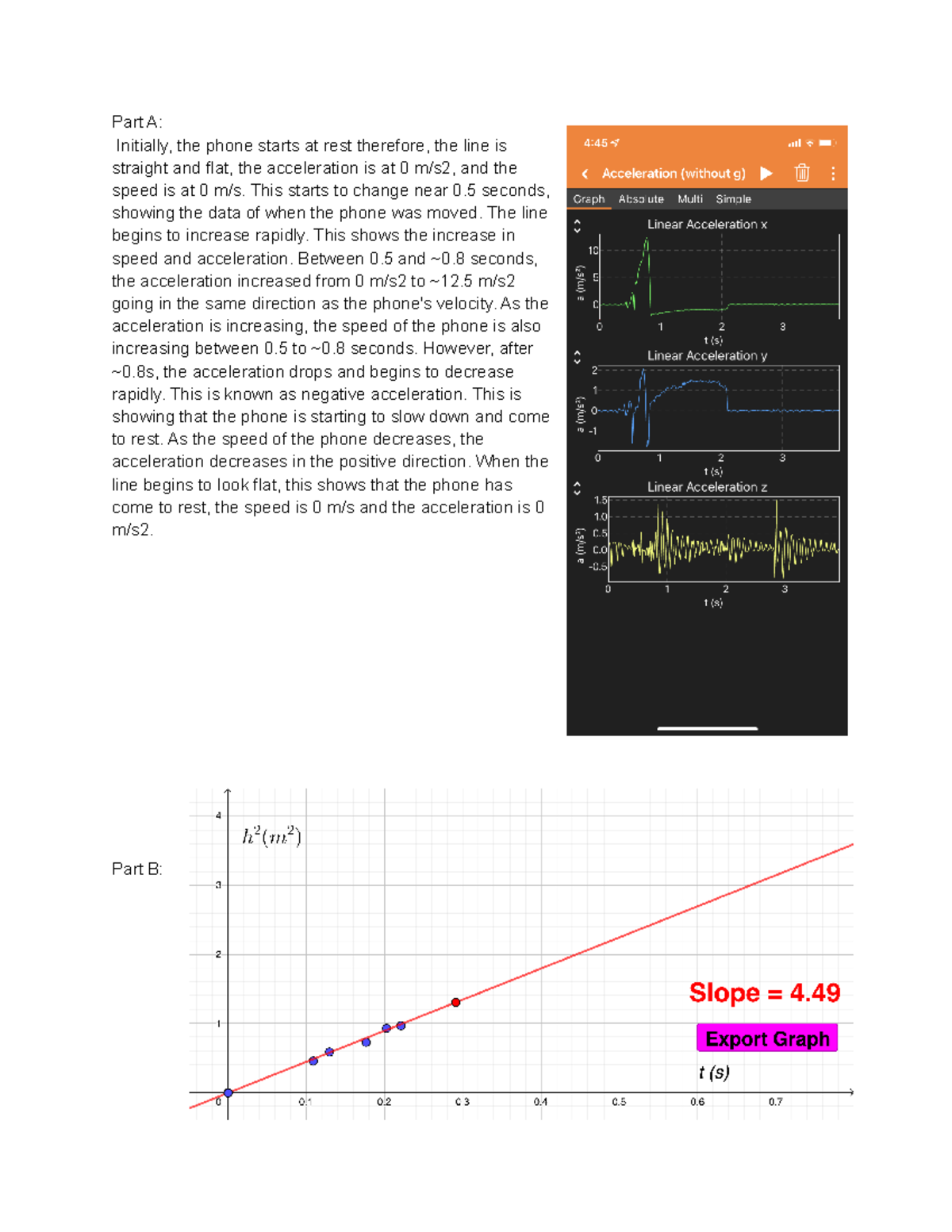 Physics Lab - lab work - Part A: Initially, the phone starts at rest ...
