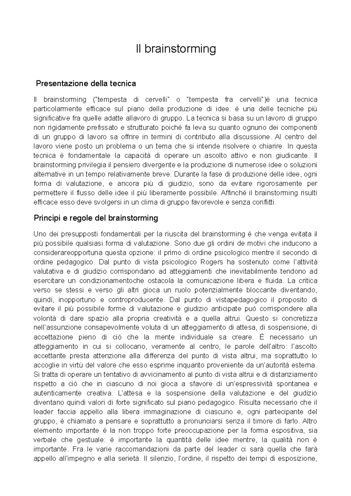 Il brainstorming - Progettare la ricerca empirica in educazione - Il brainstorming Presentazione ...