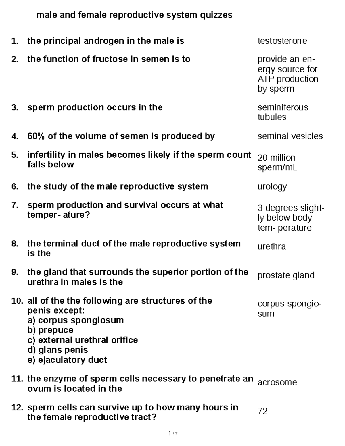 Male and female reproductive system - Studocu