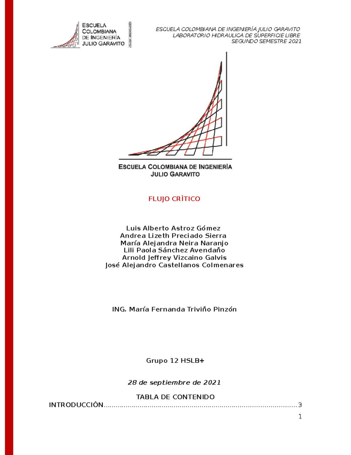 Flujo Critico - melo - LABORATORIO HIDRAULICA DE SUPERFICIE LIBRE ...
