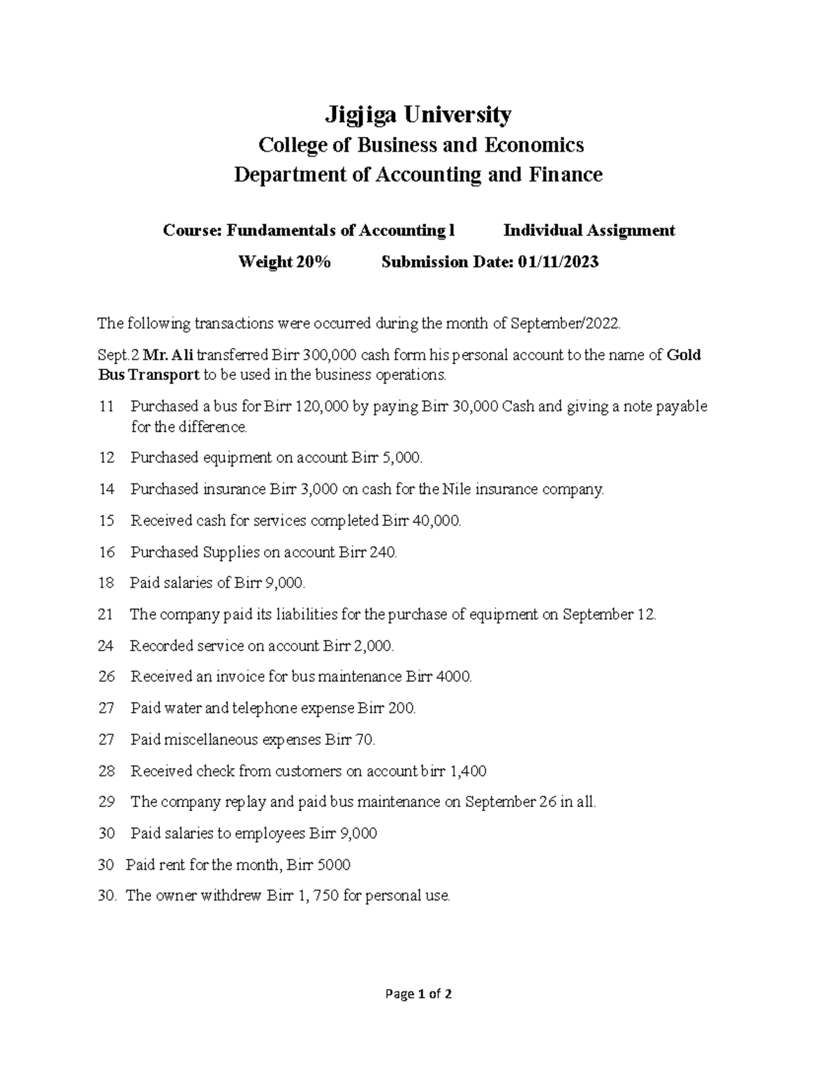 Individual Assignment for Economics - Jigjiga University College of ...