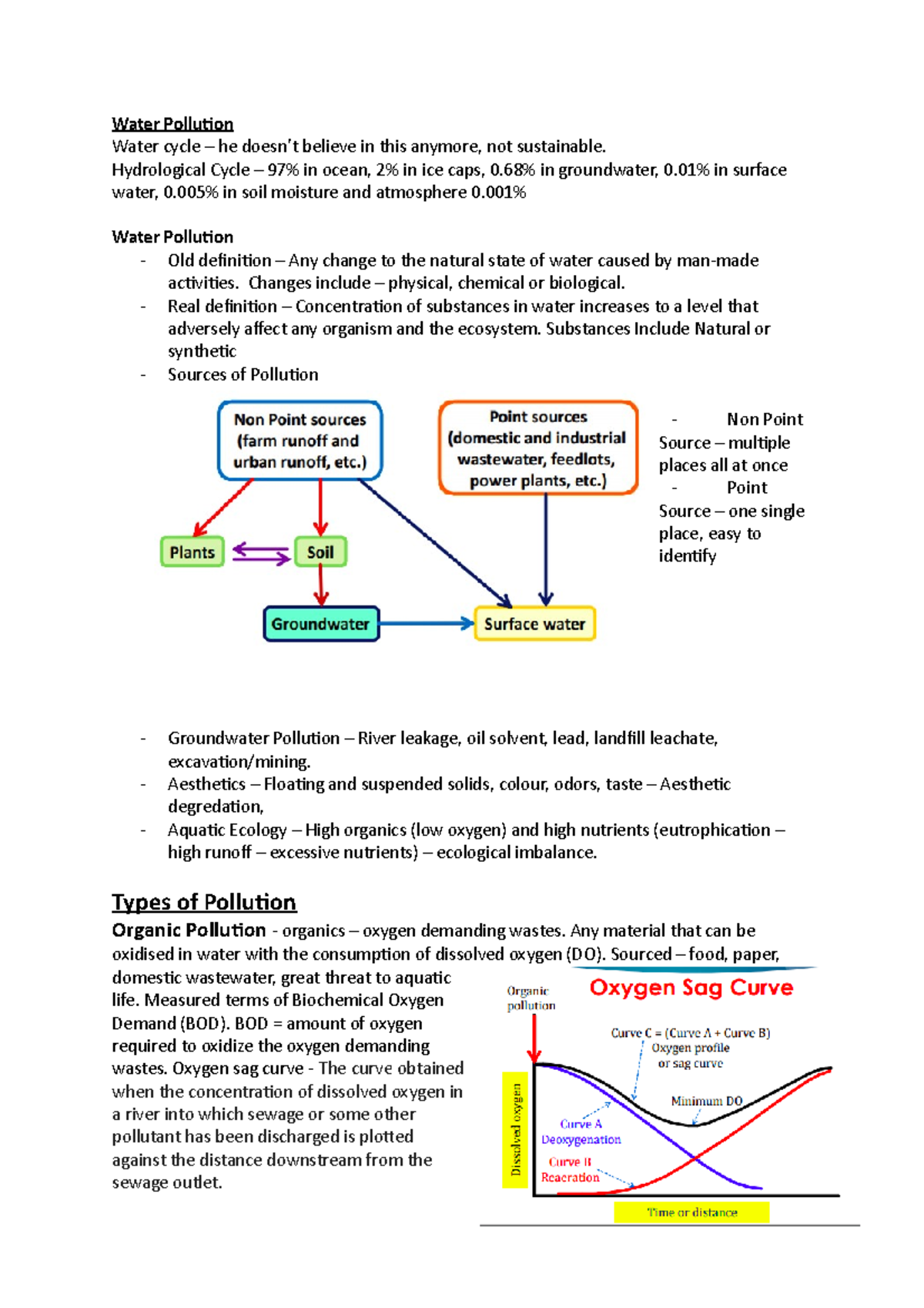 Water Pollution lecture notes - Water Pollution Water cycle – he doesn ...