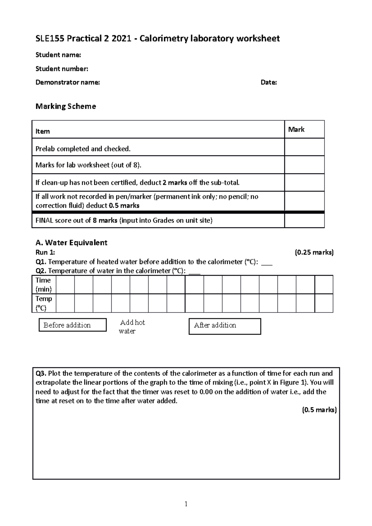 SLE155 thermodynamics/calorimetry lab worksheet - SLE155 Practical 2 ...